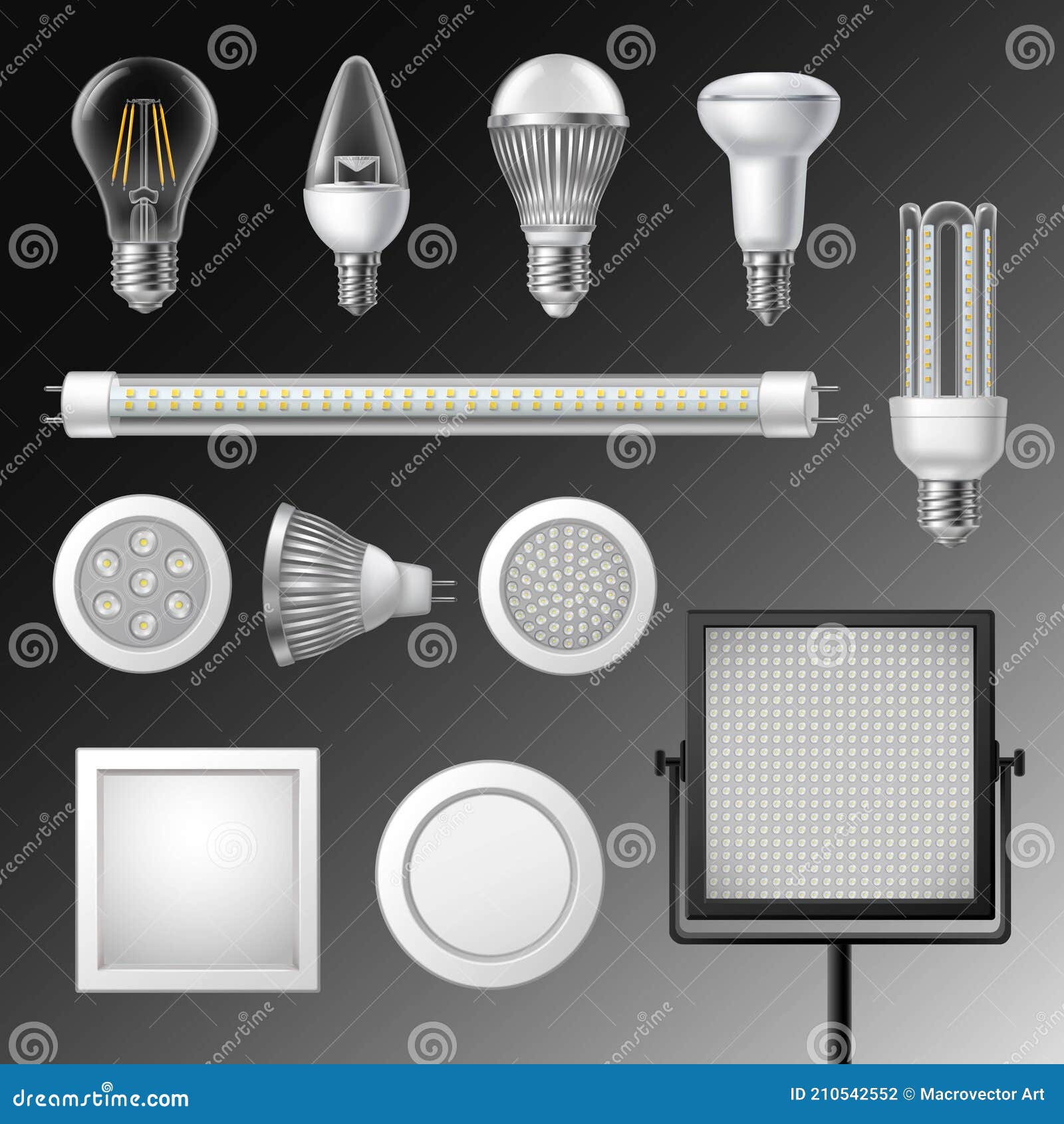 Realistic Led Lamps Set stock vector. Illustration of equipment - 210542552