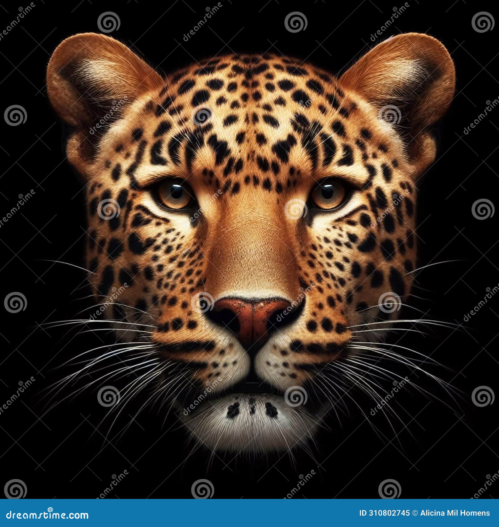 Realistic Leopard on Black Background. Animals and Wildlife Stock ...