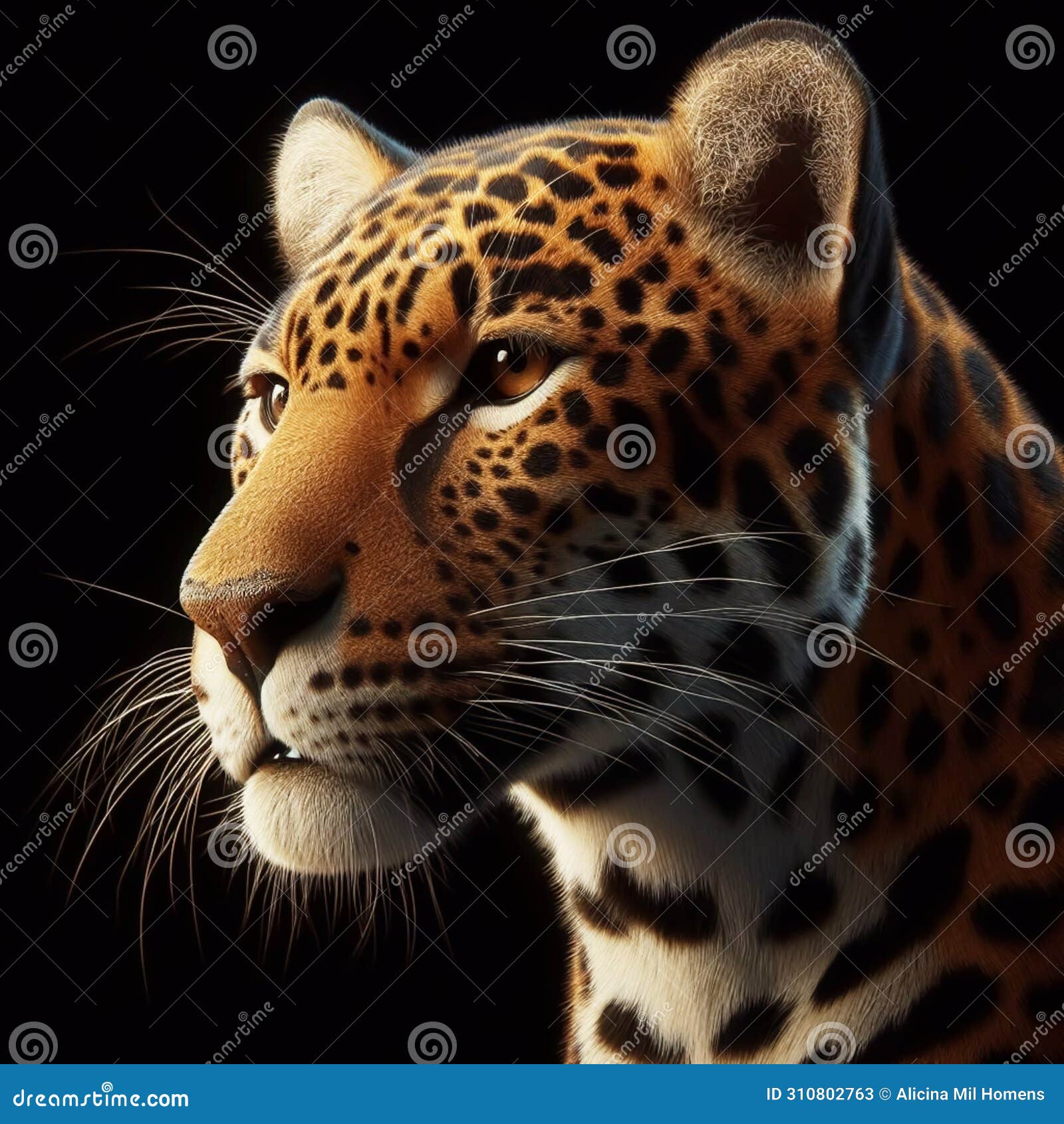 Realistic Leopard on Black Background. Animals and Wildlife Stock ...