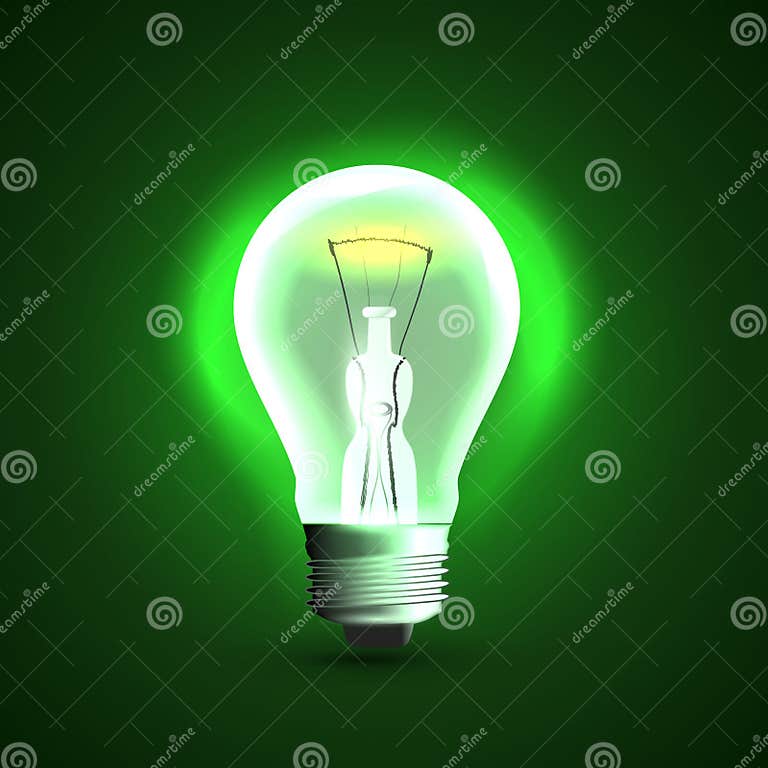 Realistic Light Bulb. on Green Background Stock Illustration ...