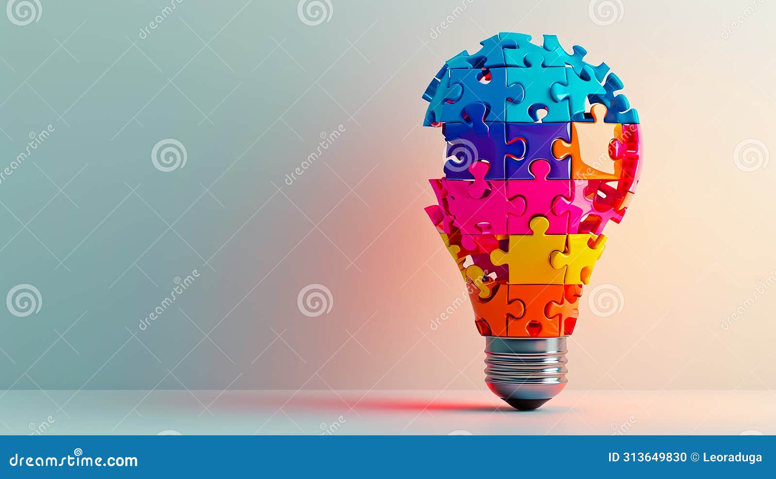 Realistic Light Bulb Made of Colorful Puzzle Pieces on Background with ...