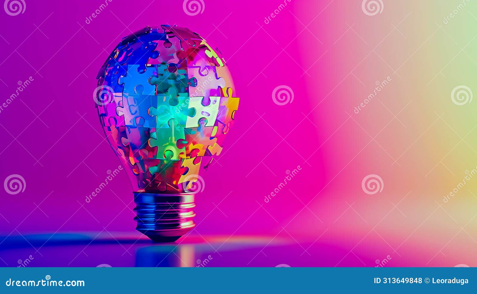 Realistic Light Bulb Made of Colorful Puzzle Pieces on Soft Solid ...