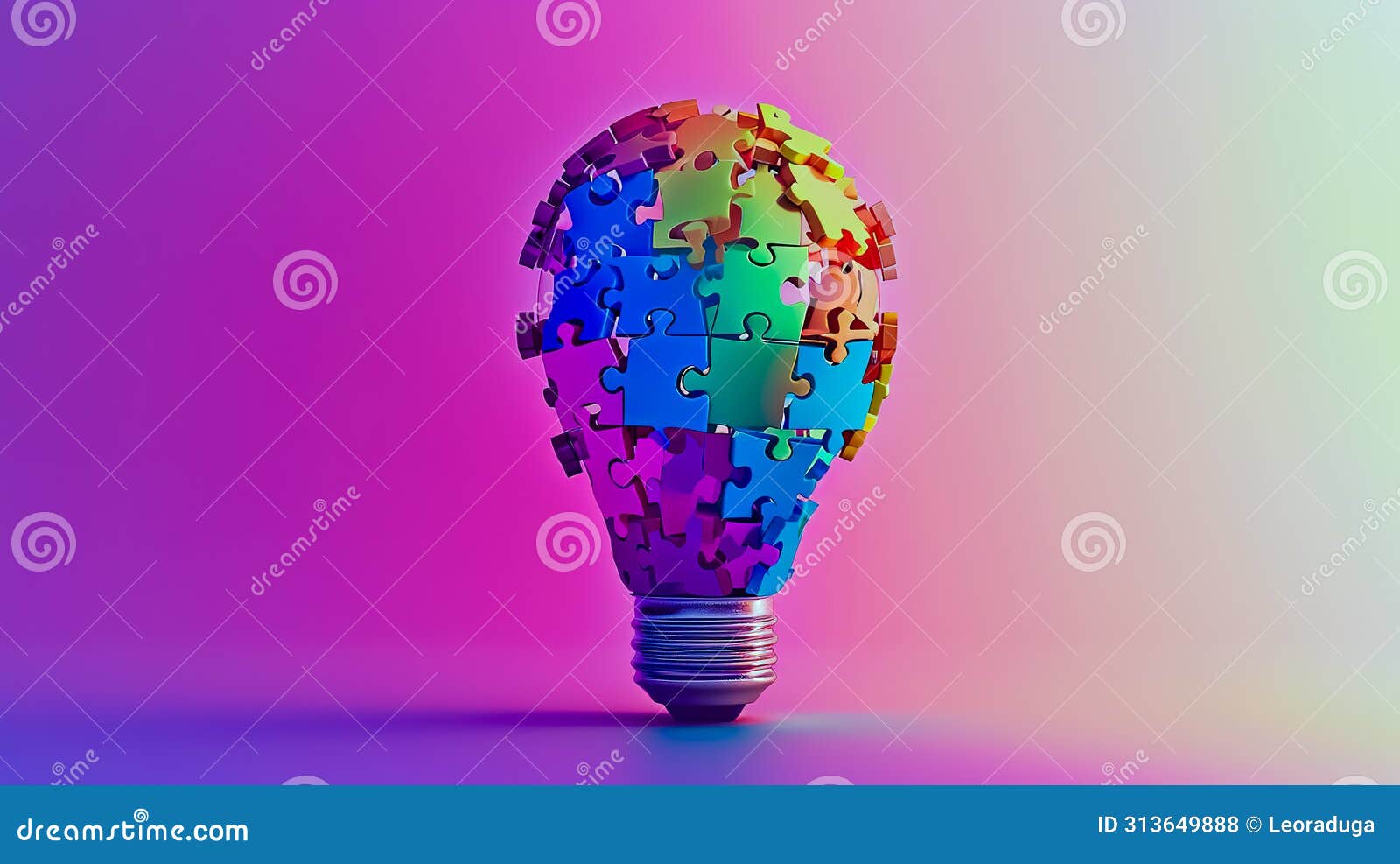 Realistic Light Bulb Made of Colorful Puzzle Pieces on Soft Solid ...