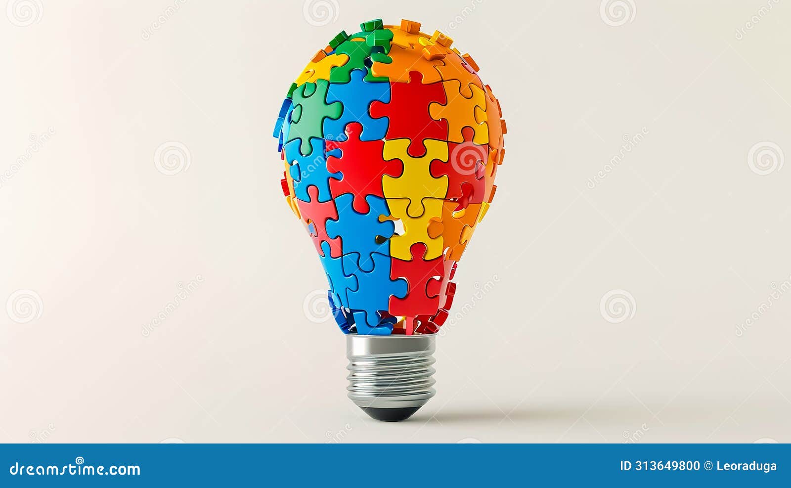 Realistic Light Bulb Made of Colorful Puzzle Pieces on White Background ...