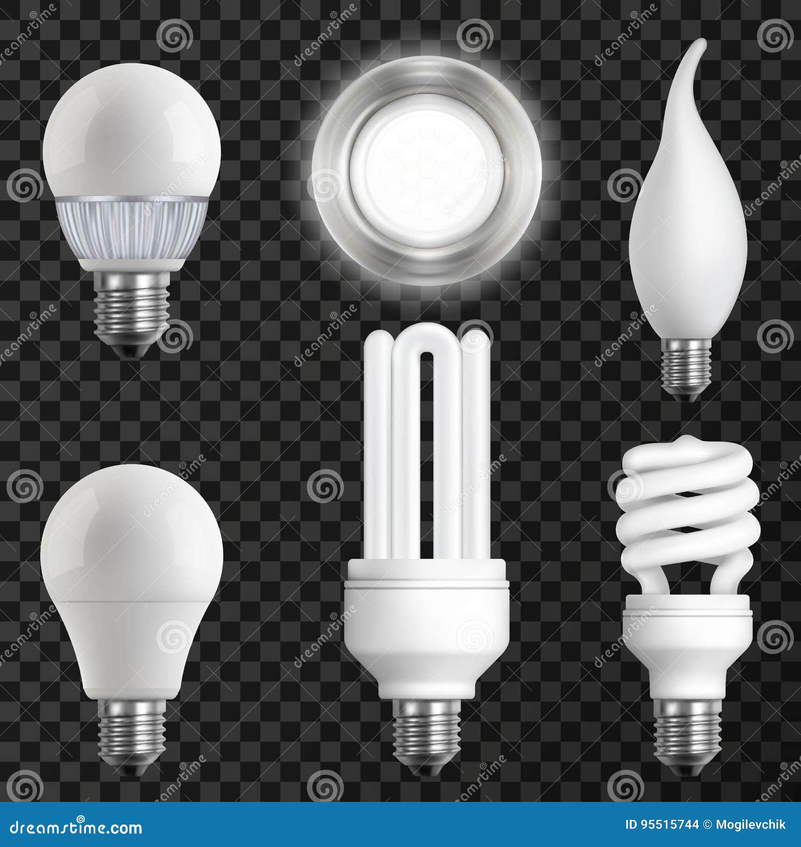 Realistic Light Bulbs Set stock vector. Illustration of bright - 95515744