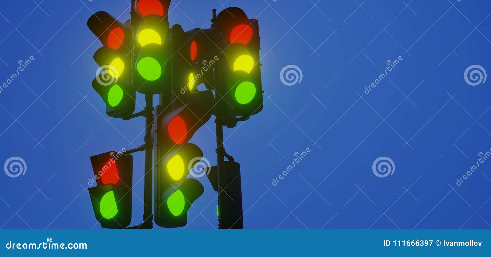 Realistic Lighted Traffic Lights Stock Illustration - Illustration of ...