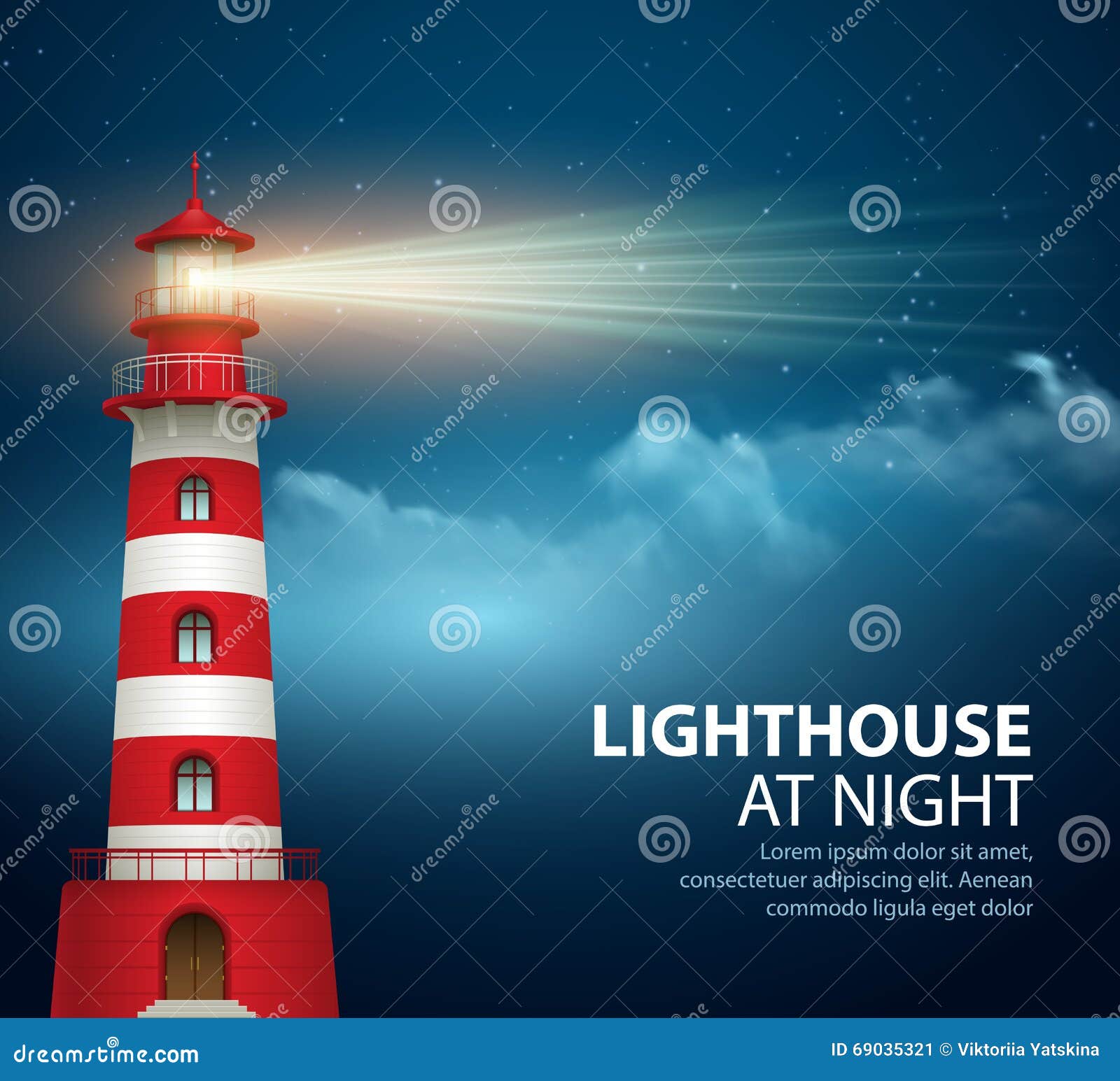 Realistic Lighthouse in the Night Sky Background. Vector Illustration ...