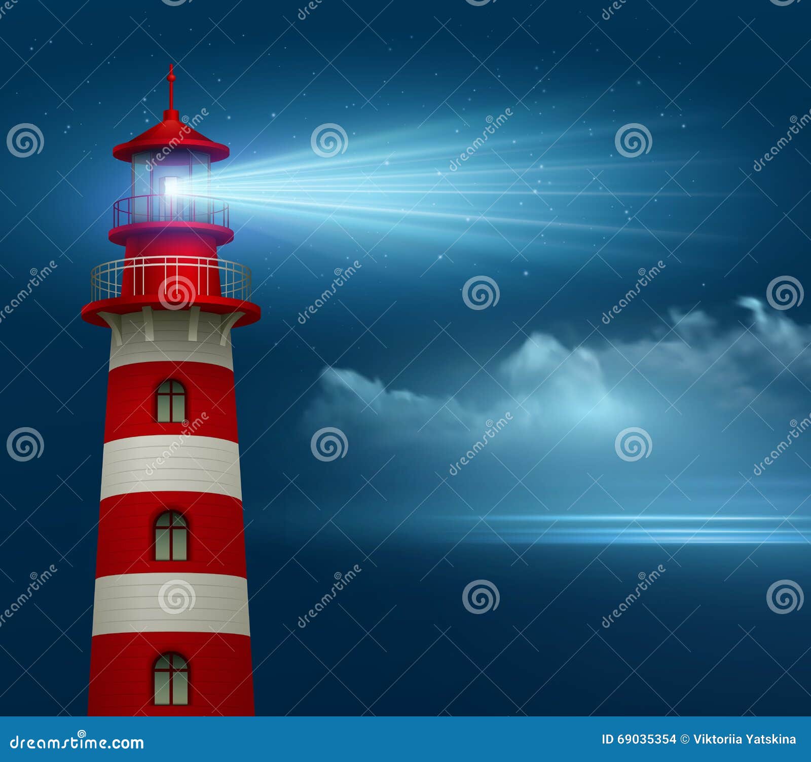 Realistic Lighthouse in the Night Sky Background. Vector Illustration ...