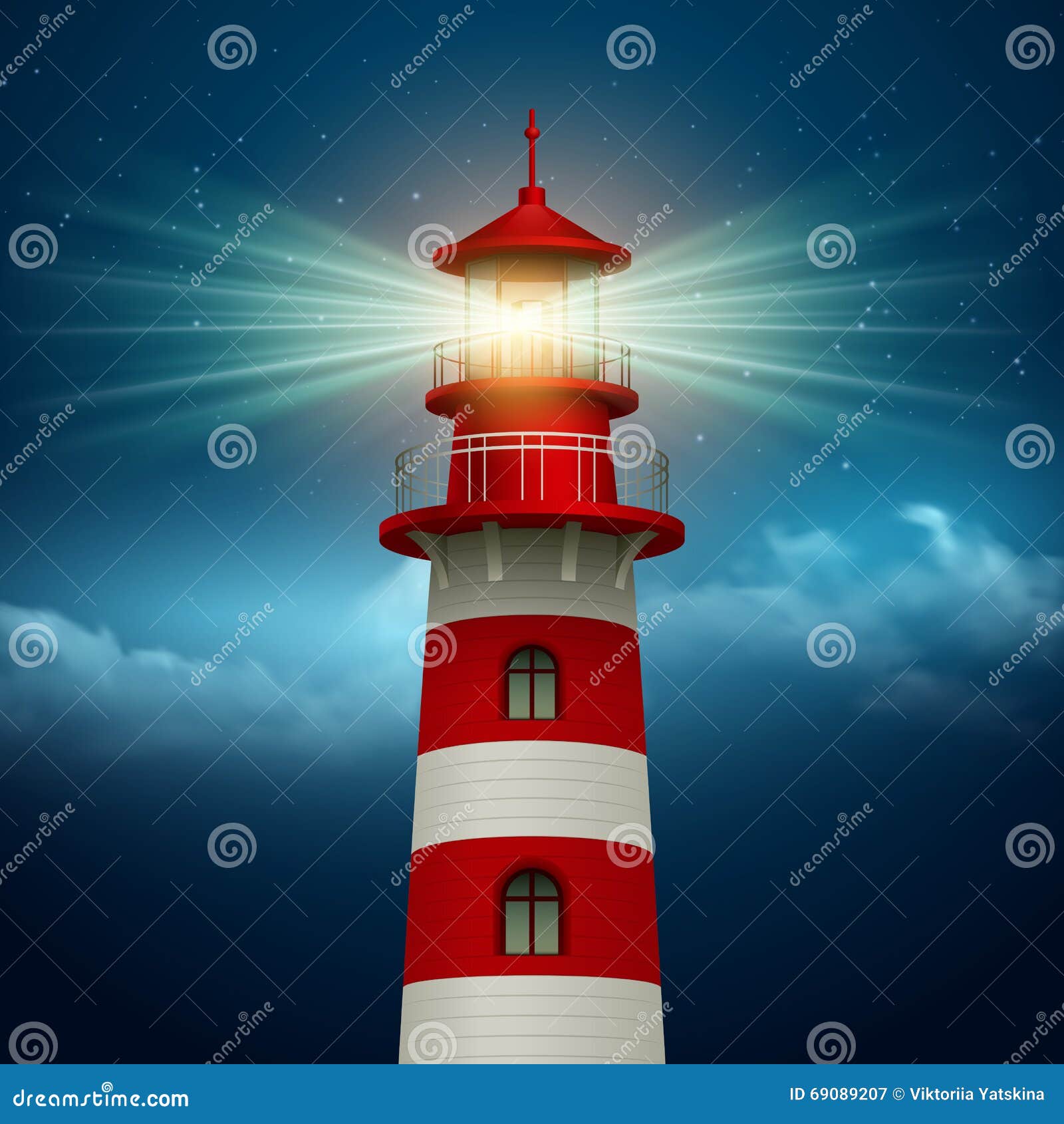 Realistic Lighthouse in the Night Sky Background. Vector Illustration ...