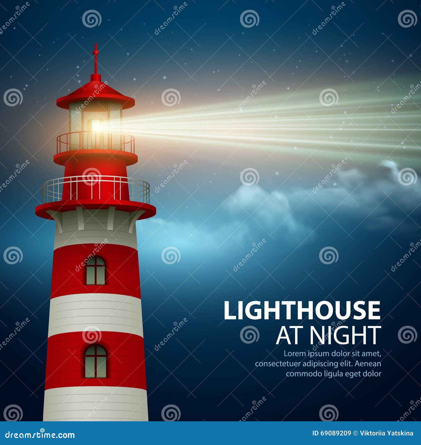Realistic Lighthouse in the Night Sky Background. Vector Illustration ...