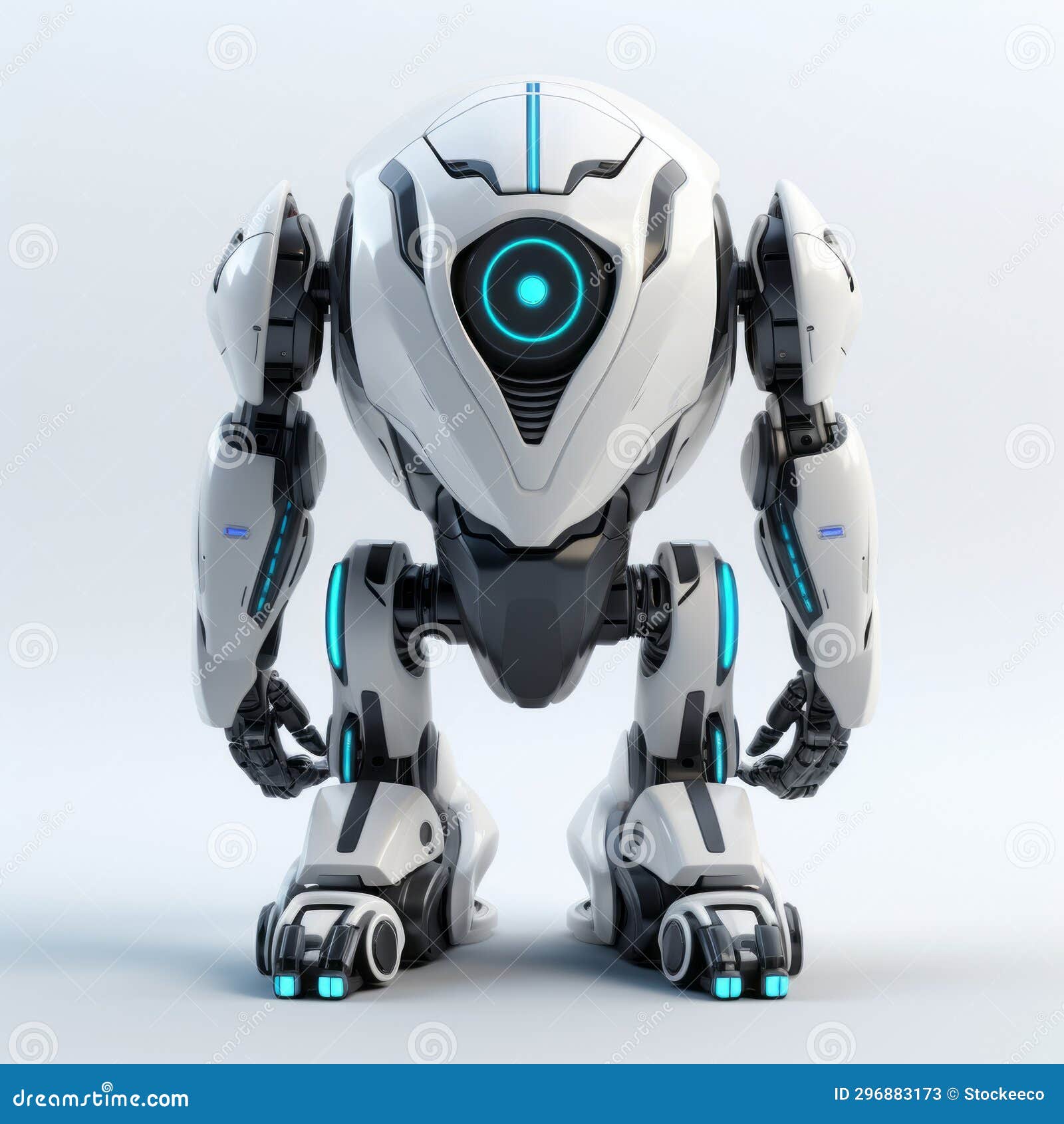Realistic Lighting 3d Rendering of White and Blue Autonomous Robot ...