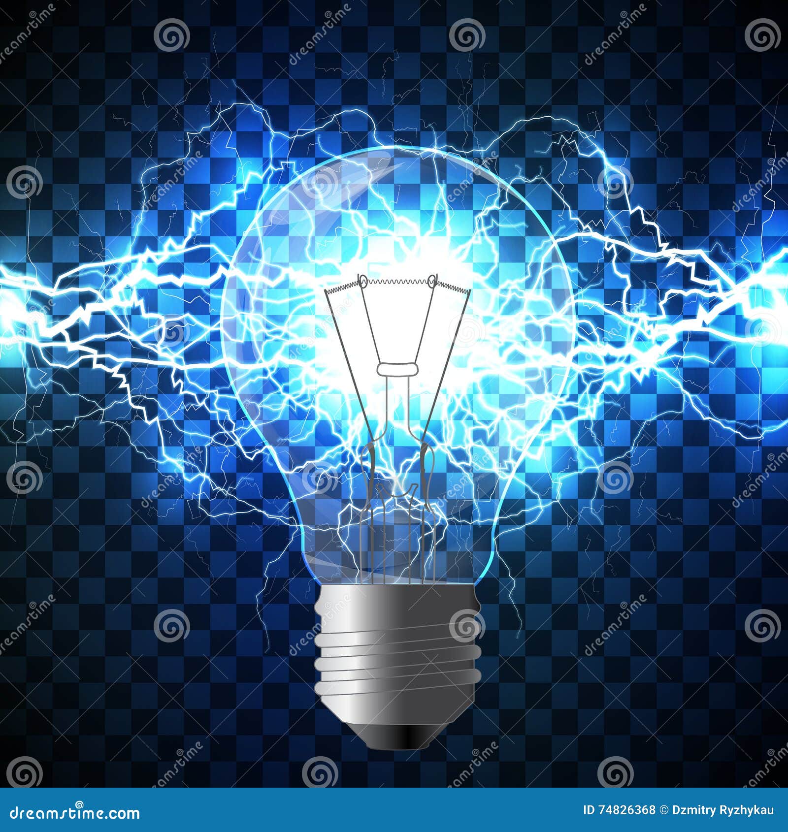 Realistic Lightning Bolt on Blue Background. Stock Illustration ...