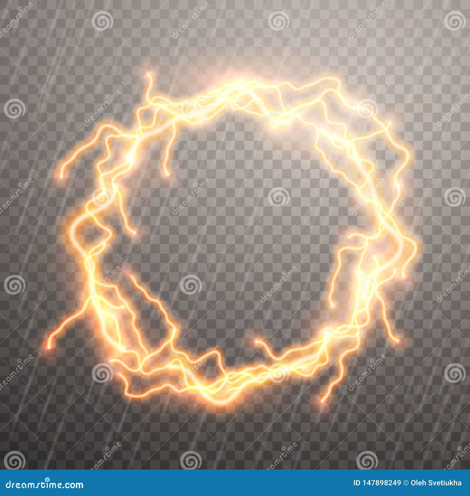 Realistic Lightnings with Transparency for Design. Circle Surrounded by ...