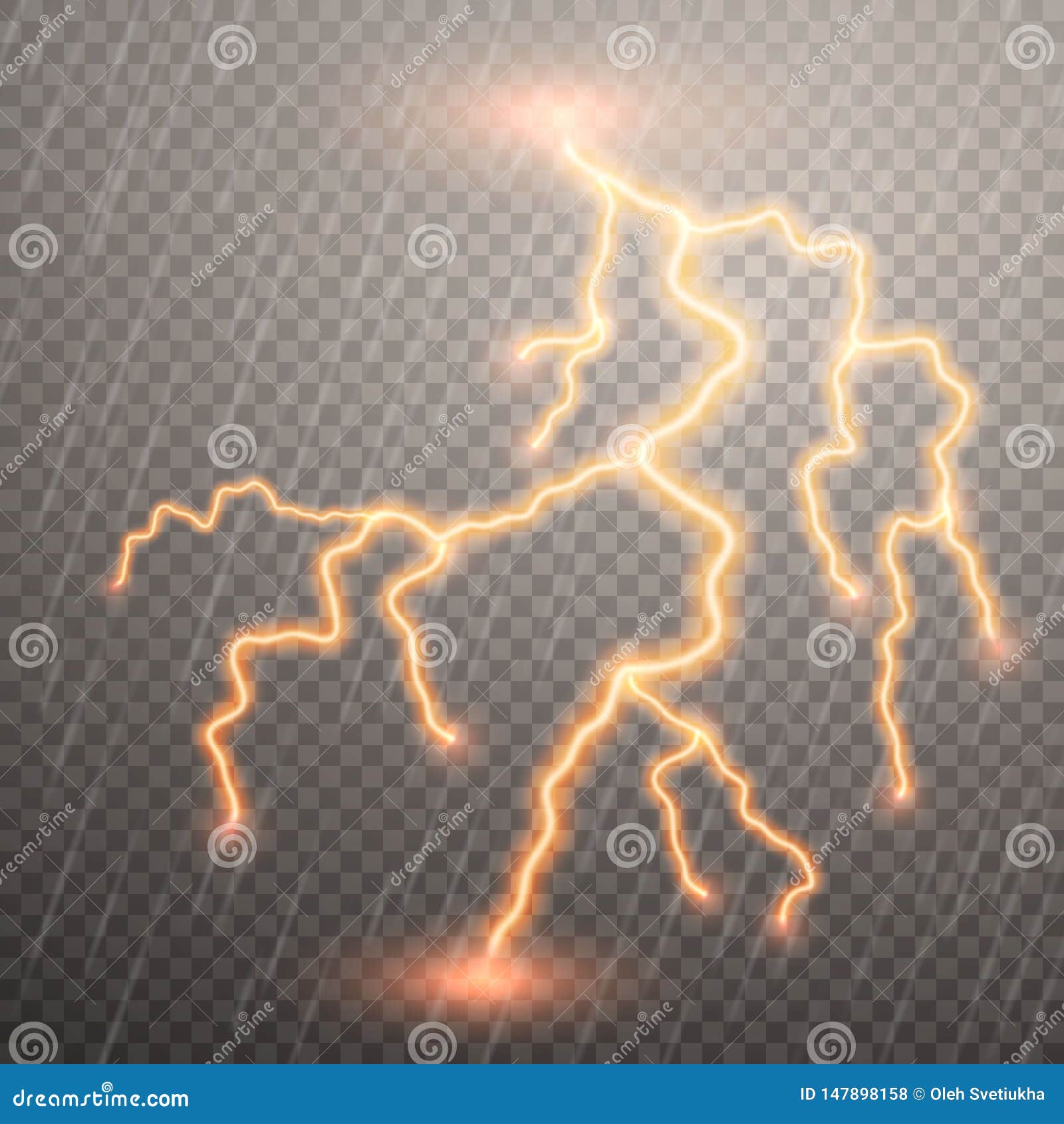 Realistic Lightnings With Transparency For Design. Thunder-storm And ...