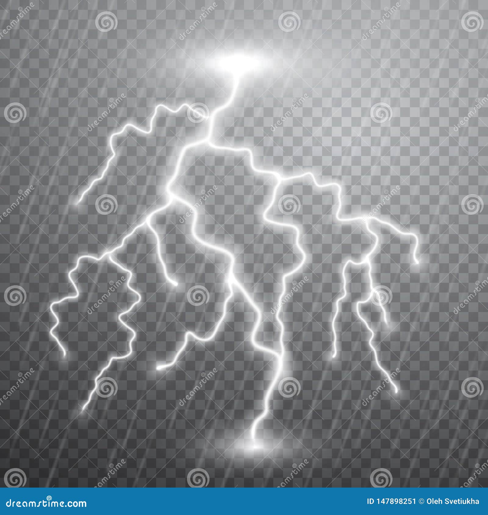 Realistic Lightnings With Transparency For Design. Thunder-storm And ...