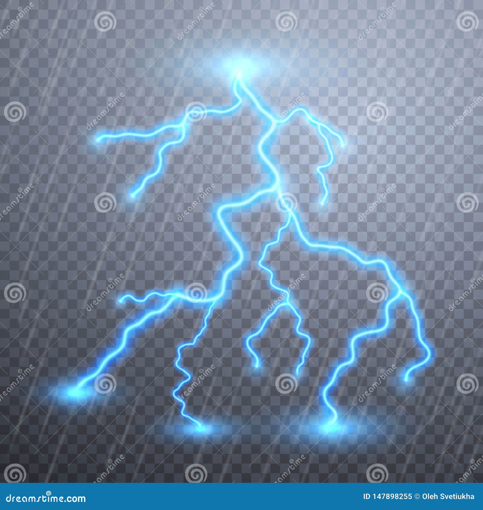 Realistic Lightnings with Transparency for Design. Thunder-storm and ...