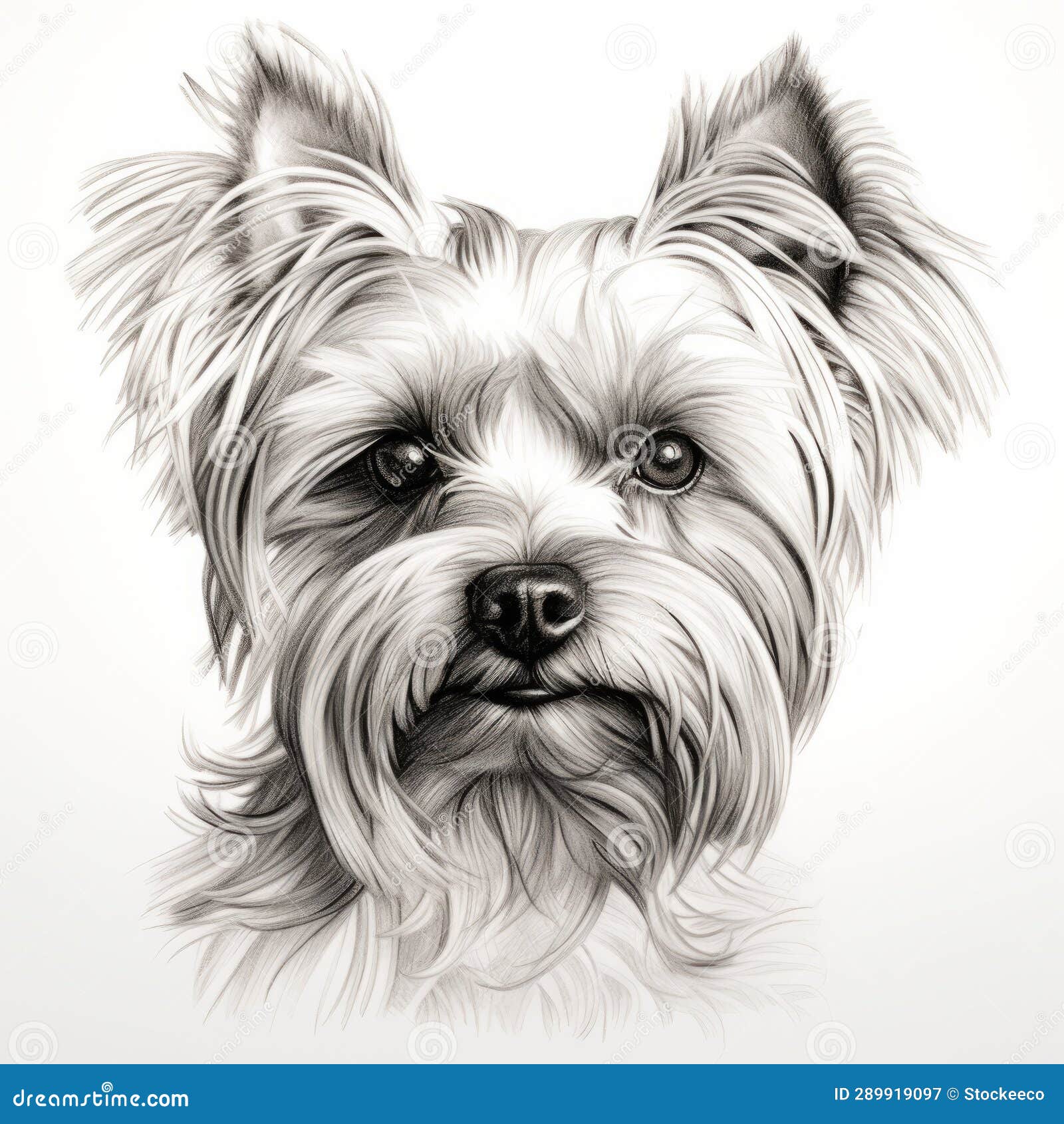 Realistic Line Drawing of Yorkshire Terrier on White Background Stock ...