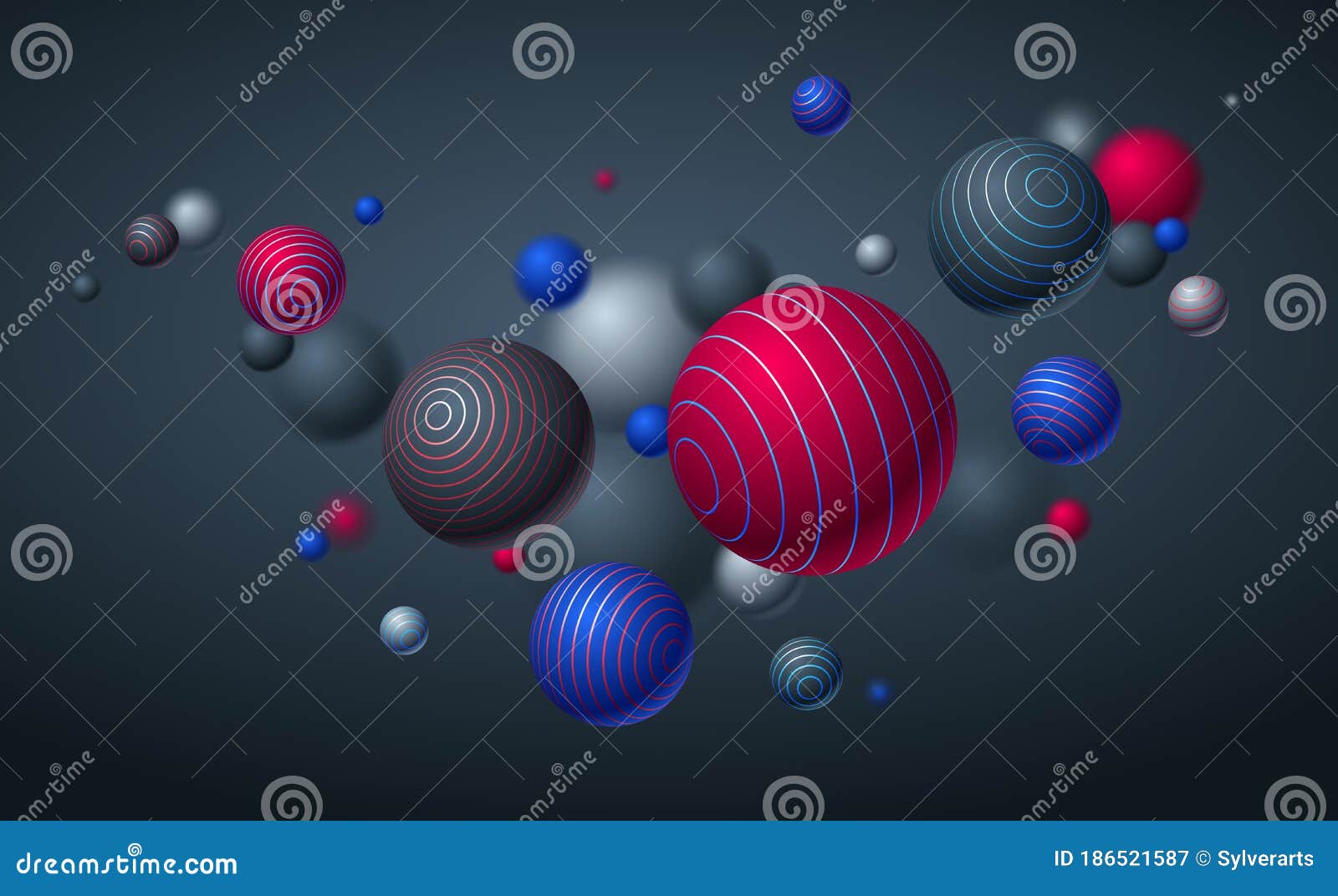 Realistic Lined Spheres Vector Illustration, Abstract Background with ...