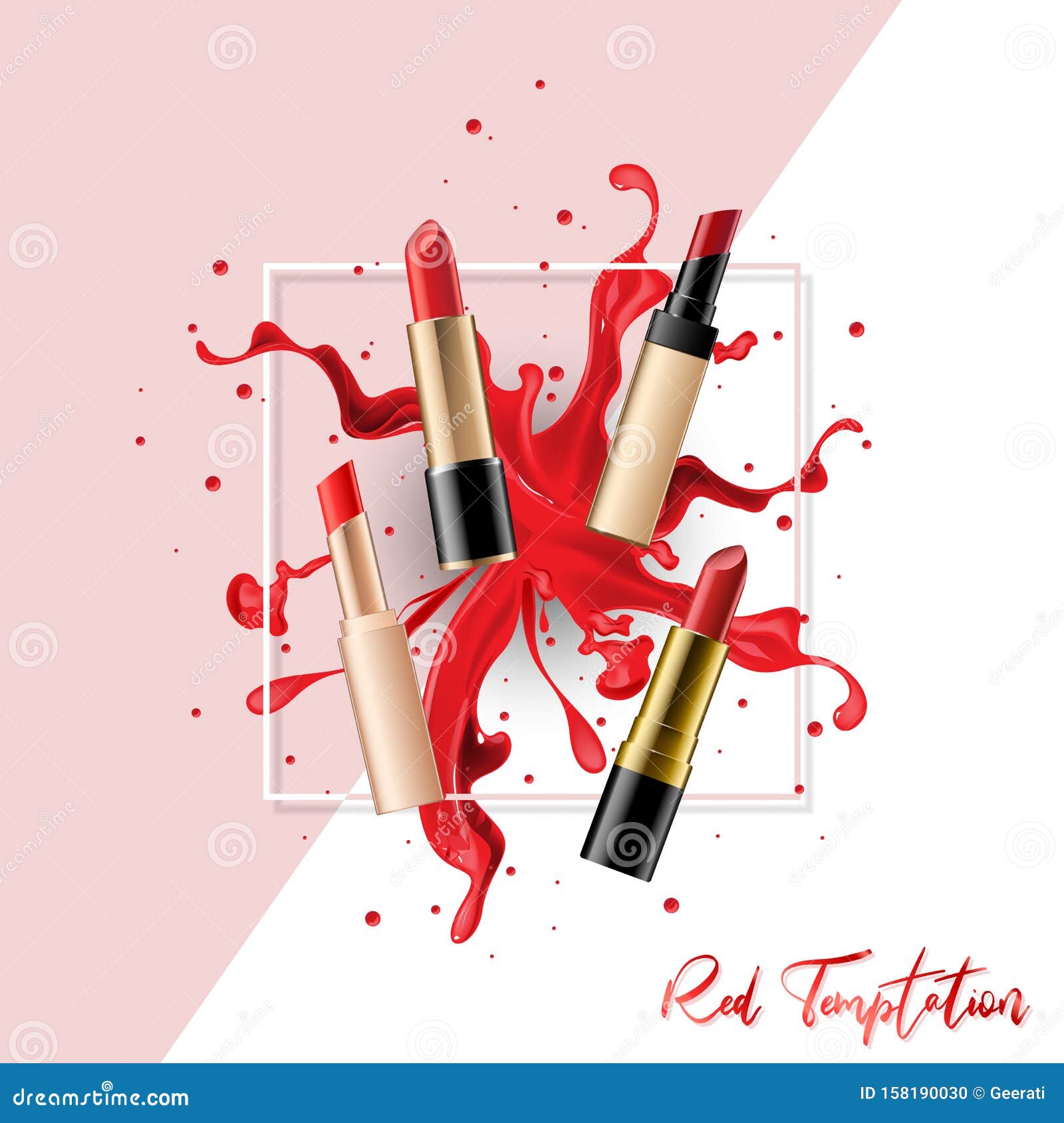 Realistic Lipstick Collection Set with Color Splashing, Vector ...