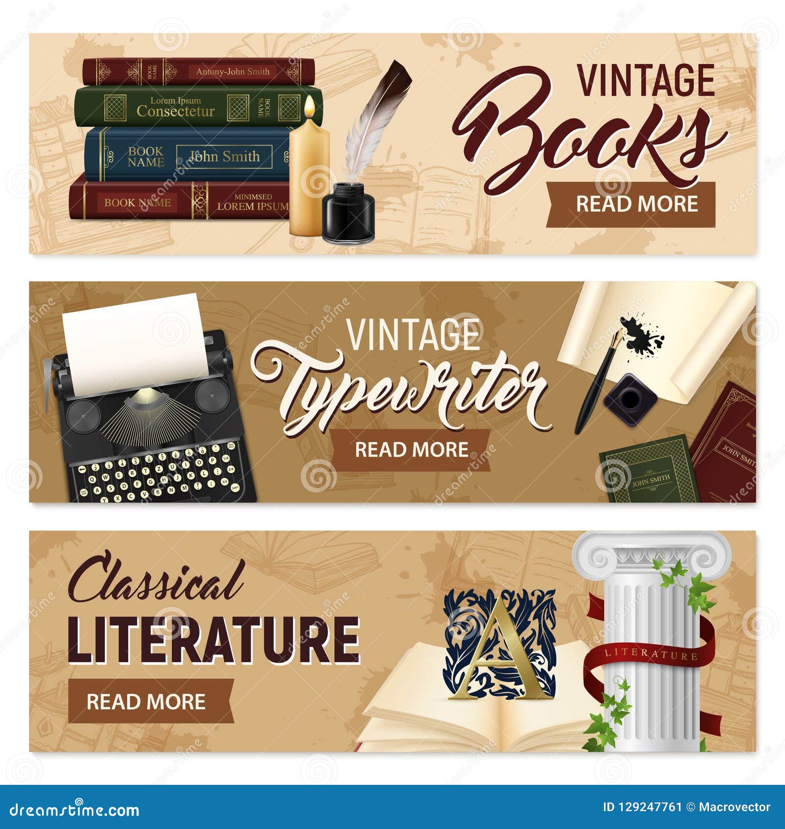 Realistic Literature Horizontal Banners Stock Vector - Illustration of ...