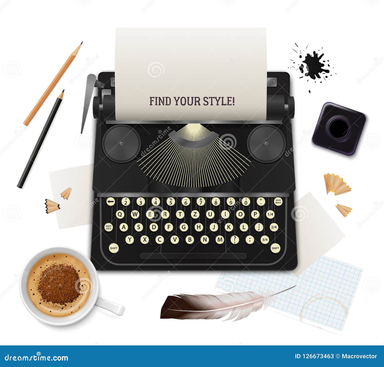 Realistic Literature Objects of Writer Stock Vector - Illustration of ...