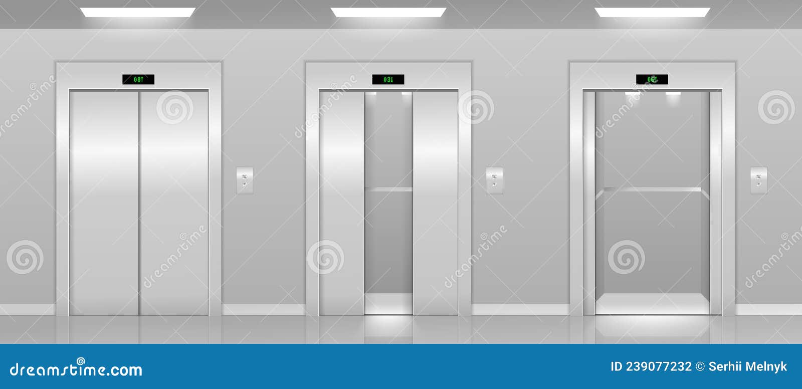 Realistic Lobby Interior With Elevators Vector Illustration ...