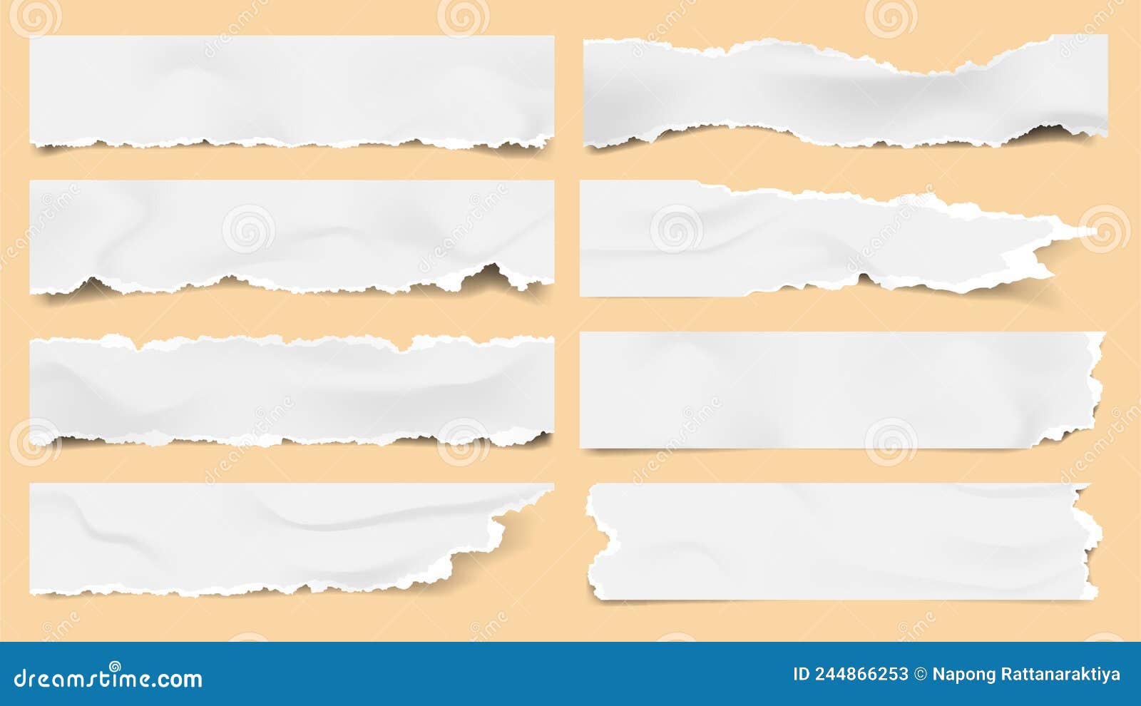 Realistic Long White Torn Ripped Paper Sheets Collection Stock ...