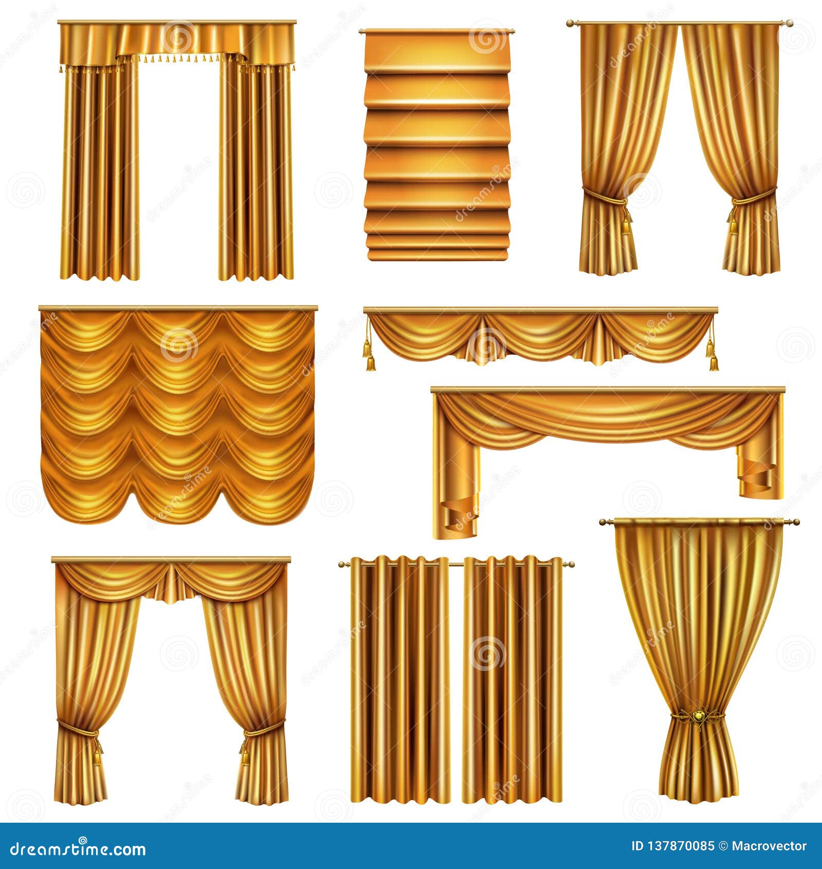 Realistic Luxury Gold Curtains Set Stock Vector - Illustration of ...