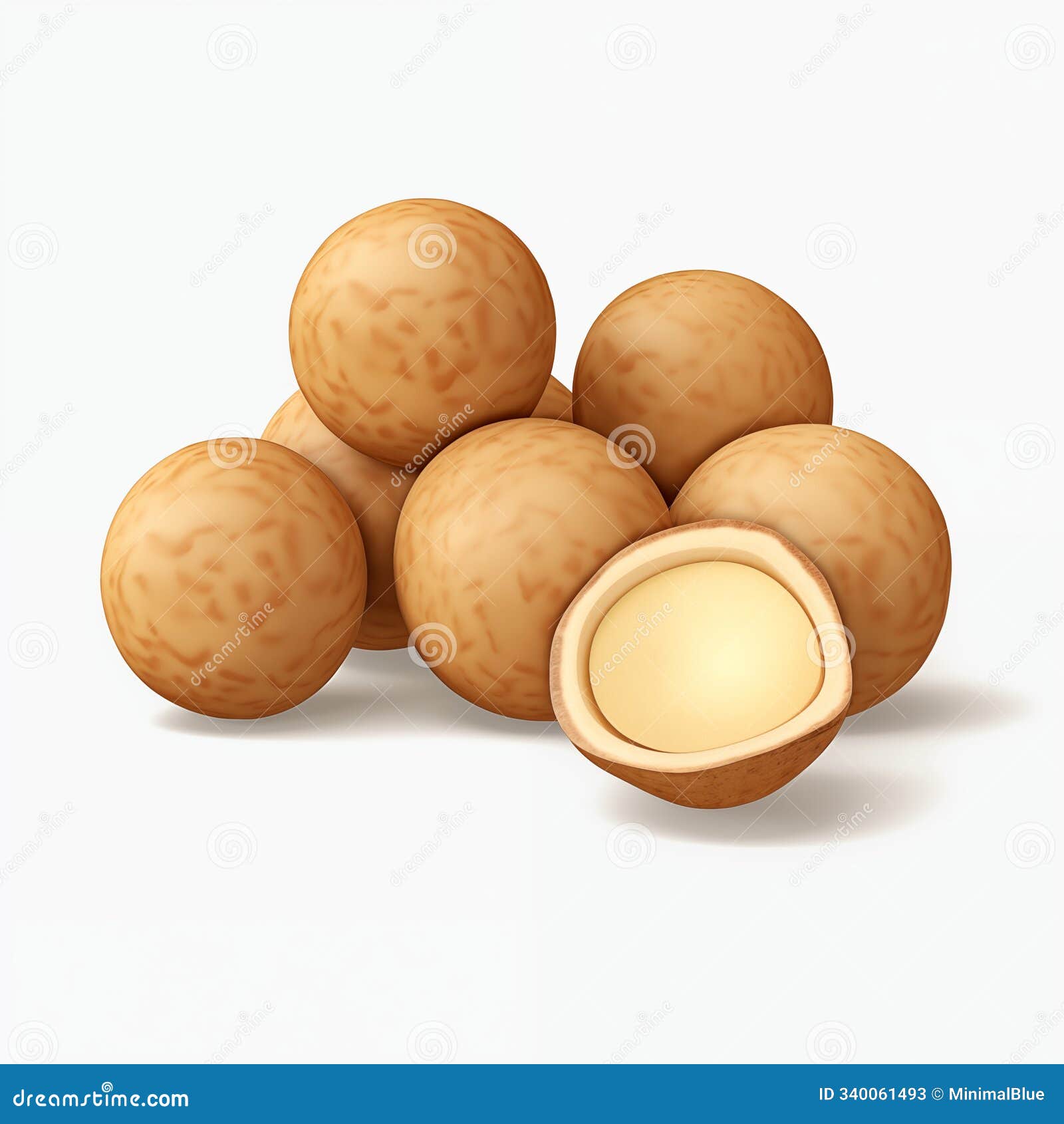 Realistic Macadamia Nuts in Shell with One Nut Cut Open Stock ...