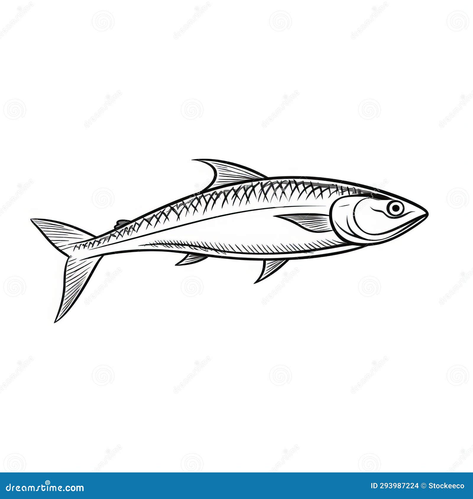 Delicate Line Work Illustration of Sardine Fish on White Background ...