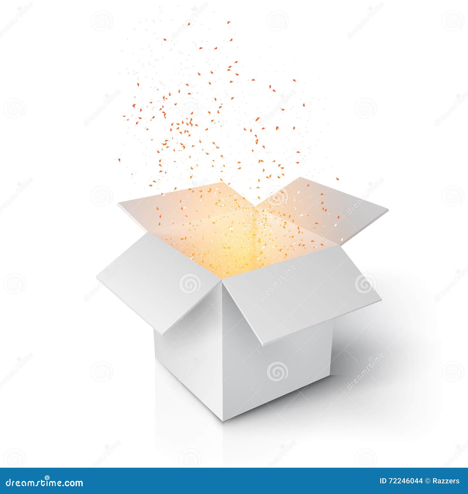 Realistic Magic Open Box. Grey Magic Box with Confetti and Magic Stock ...