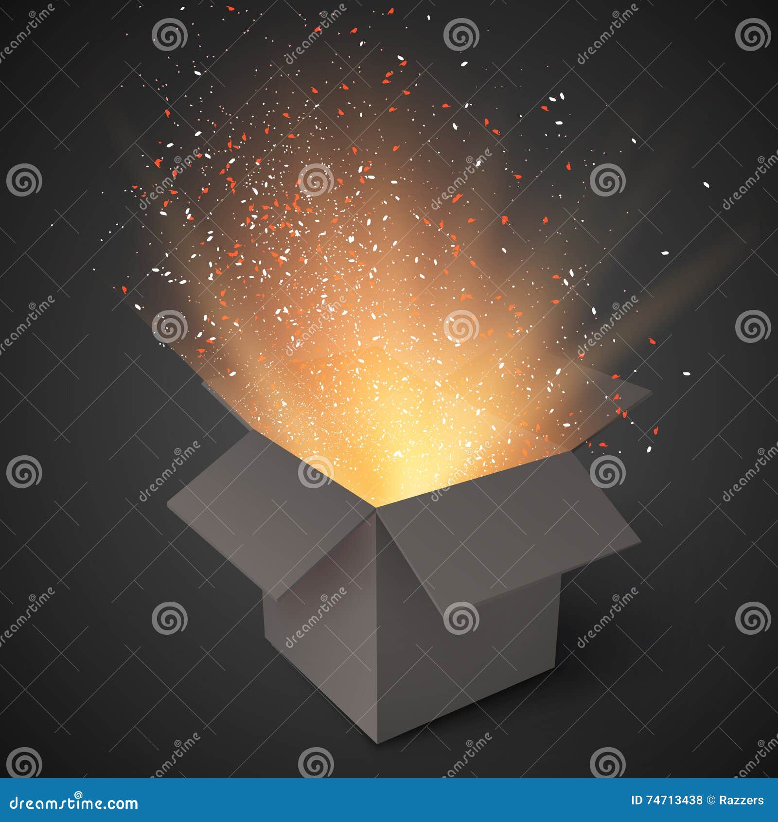 Realistic Magic Open Box. Magic Gift Box with Magic Light Commin Stock ...