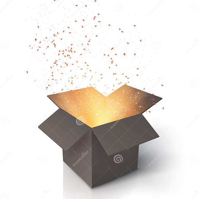 Realistic Magic Open Box. Magic Gift Box with Magic Light Stock Vector ...
