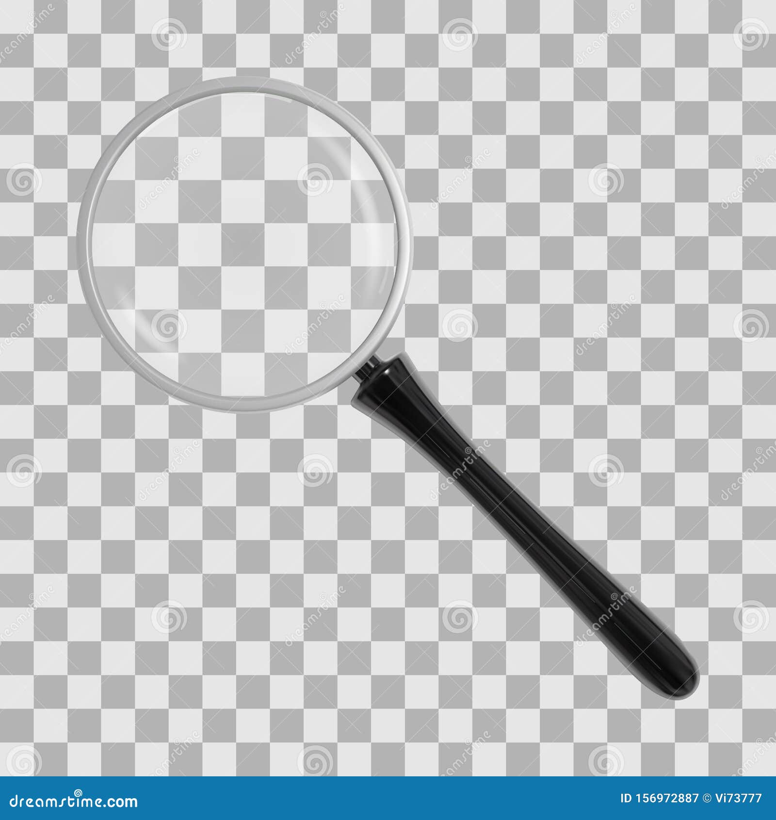 Realistic Magnifying Glass with Transparent Lens and Black Glossy ...