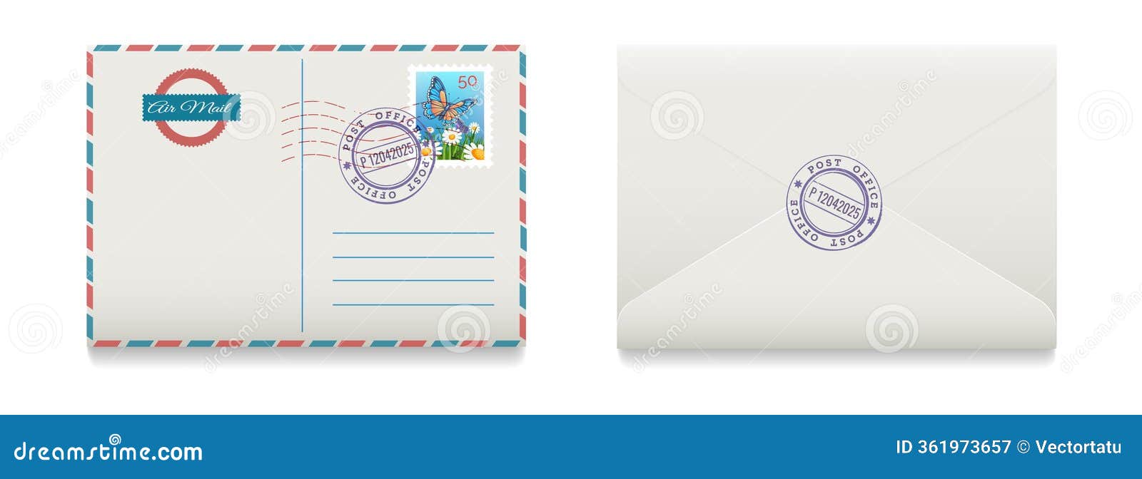 Realistic Mail Envelopes Blank Mockup Set, Open With A Sheet Of White ...