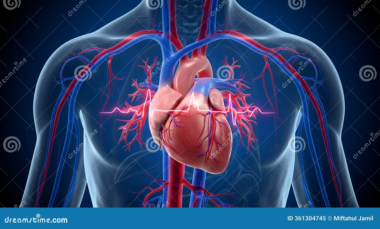 Realistic Medical Illustration of the Human Heart and Circulatory ...