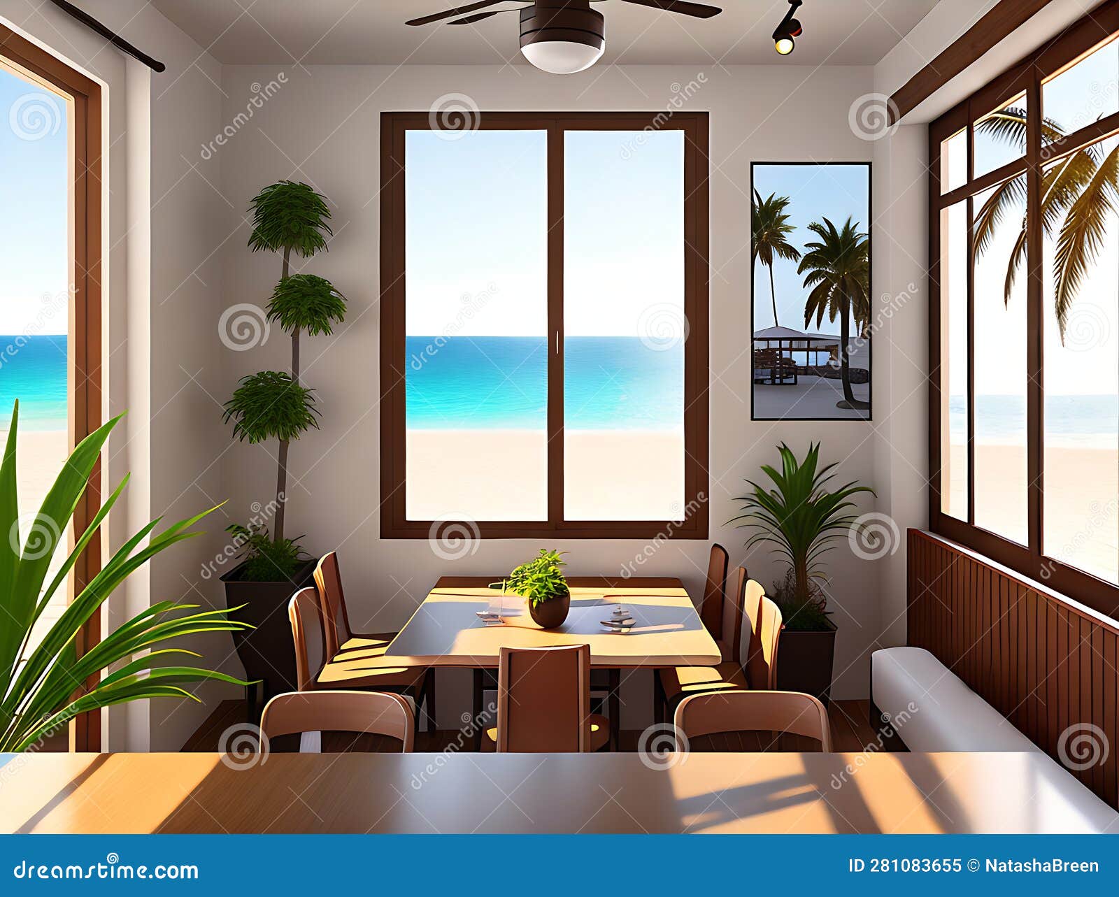 Realistic Mediterraneanstyle Beachside Cafe Design. Stock Illustration ...