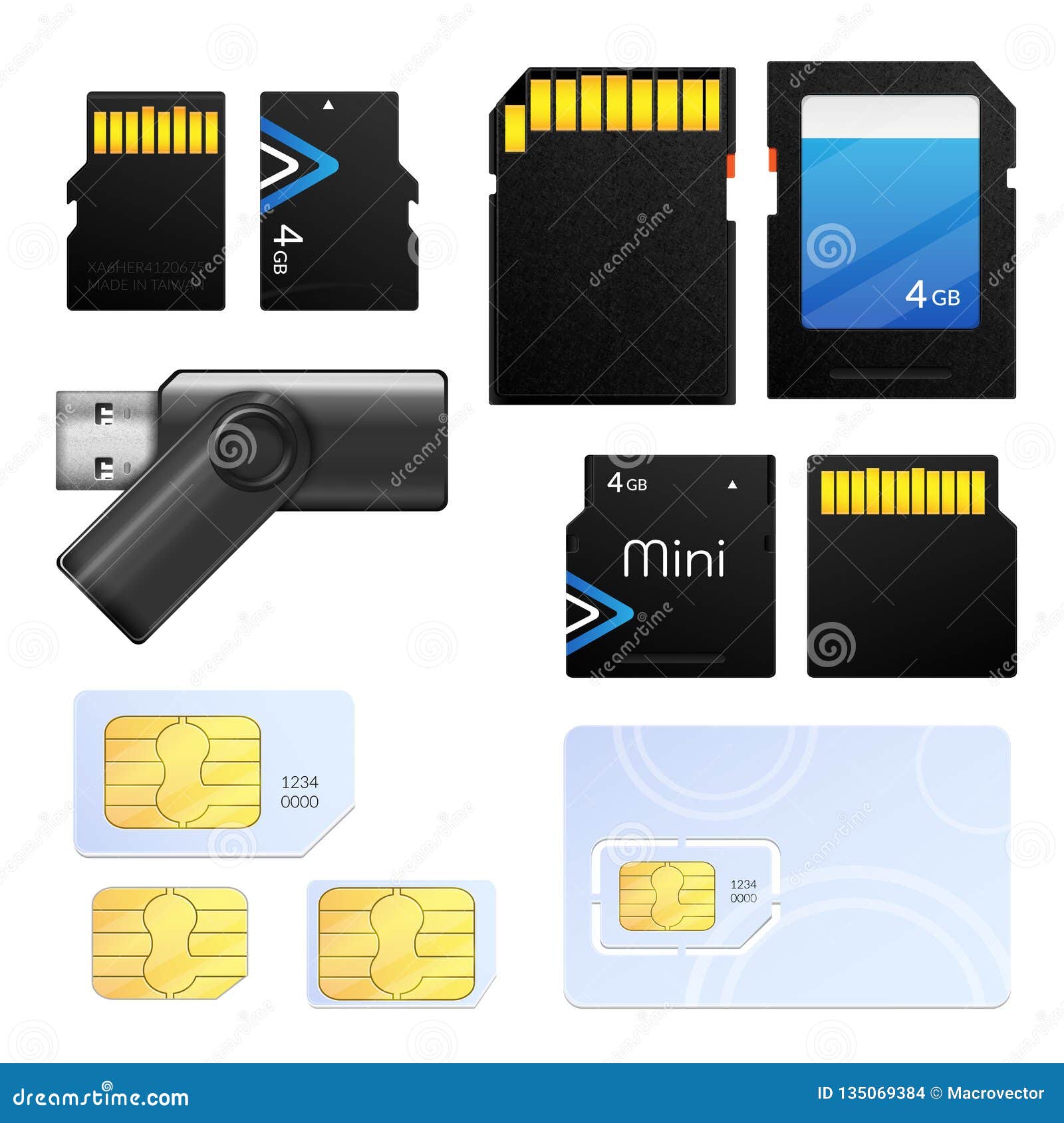 Realistic Memory Card Sim Icon Set Stock Vector - Illustration of ...