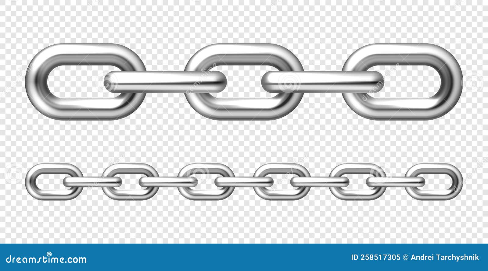Realistic Metal Chain with Silver Links on Checkered Background. Vector ...