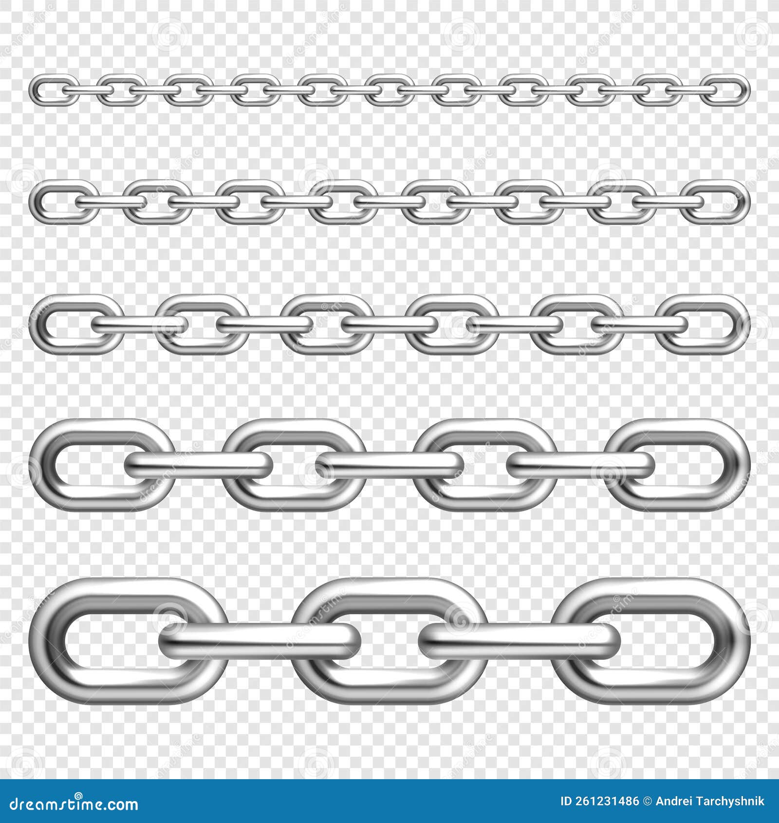 Realistic Metal Chain with Silver Links on Checkered Background. Vector ...