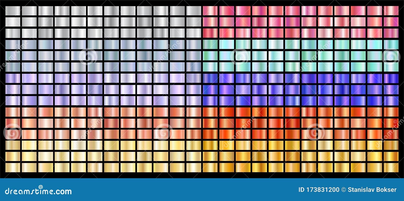 Realistic Metal Chrome Gradient Big Texture Pack Stock Vector ...