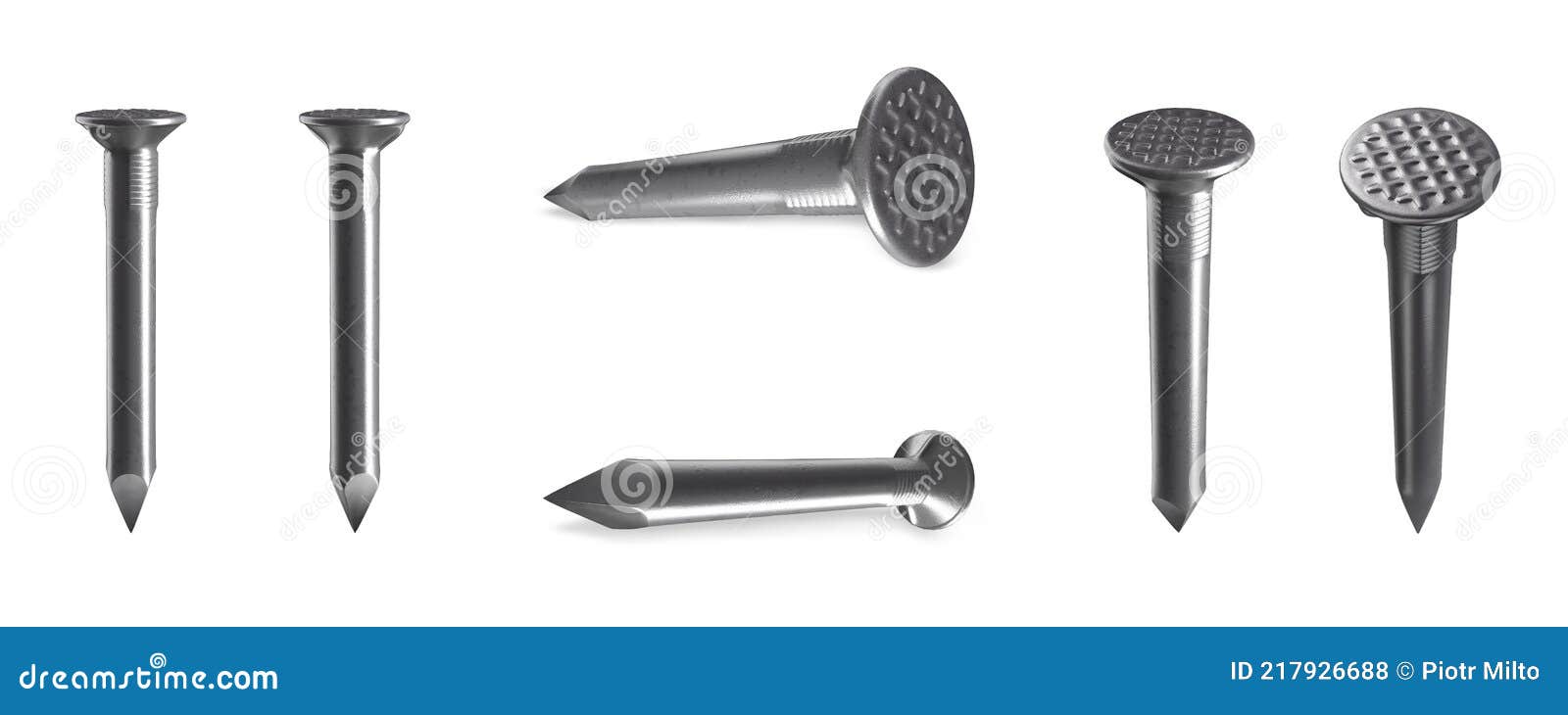 Realistic Metal Nails Set Isolated on White. 3D Rendered Illustration ...