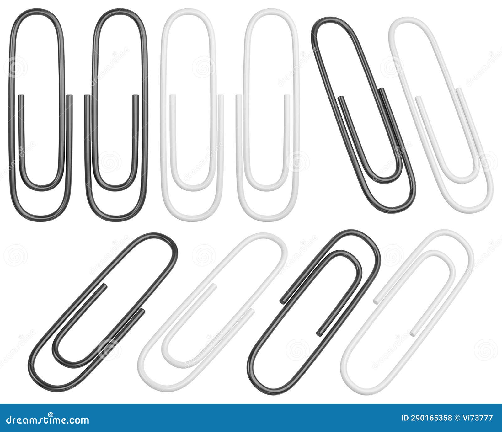Realistic Metal Paper Clips Set in Different Positions. Isolated Black ...