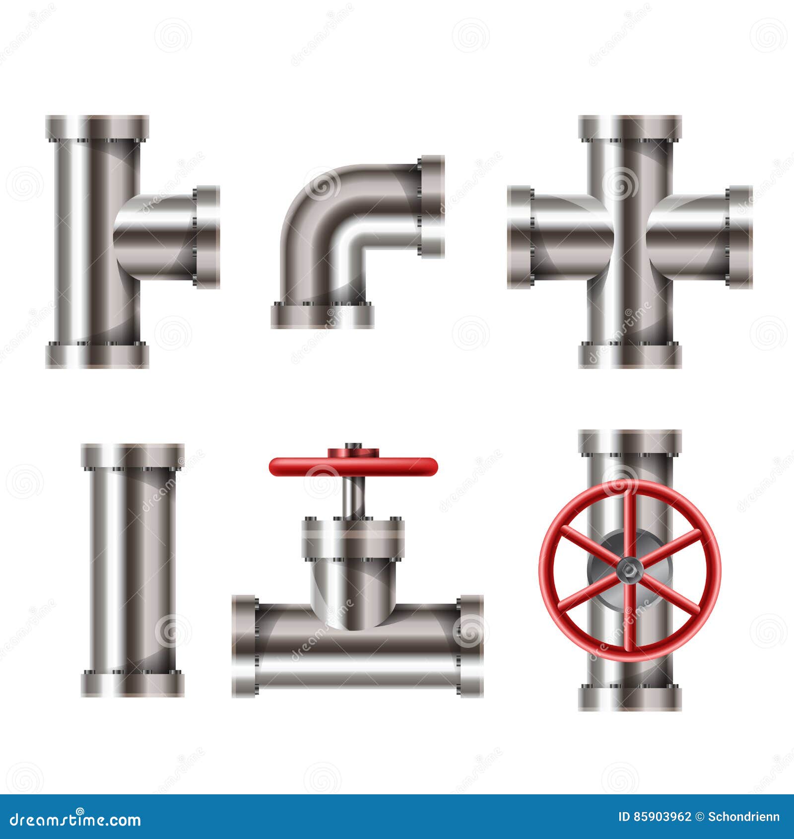 Realistic Metallic Pipe Elements Stock Vector - Illustration of ...
