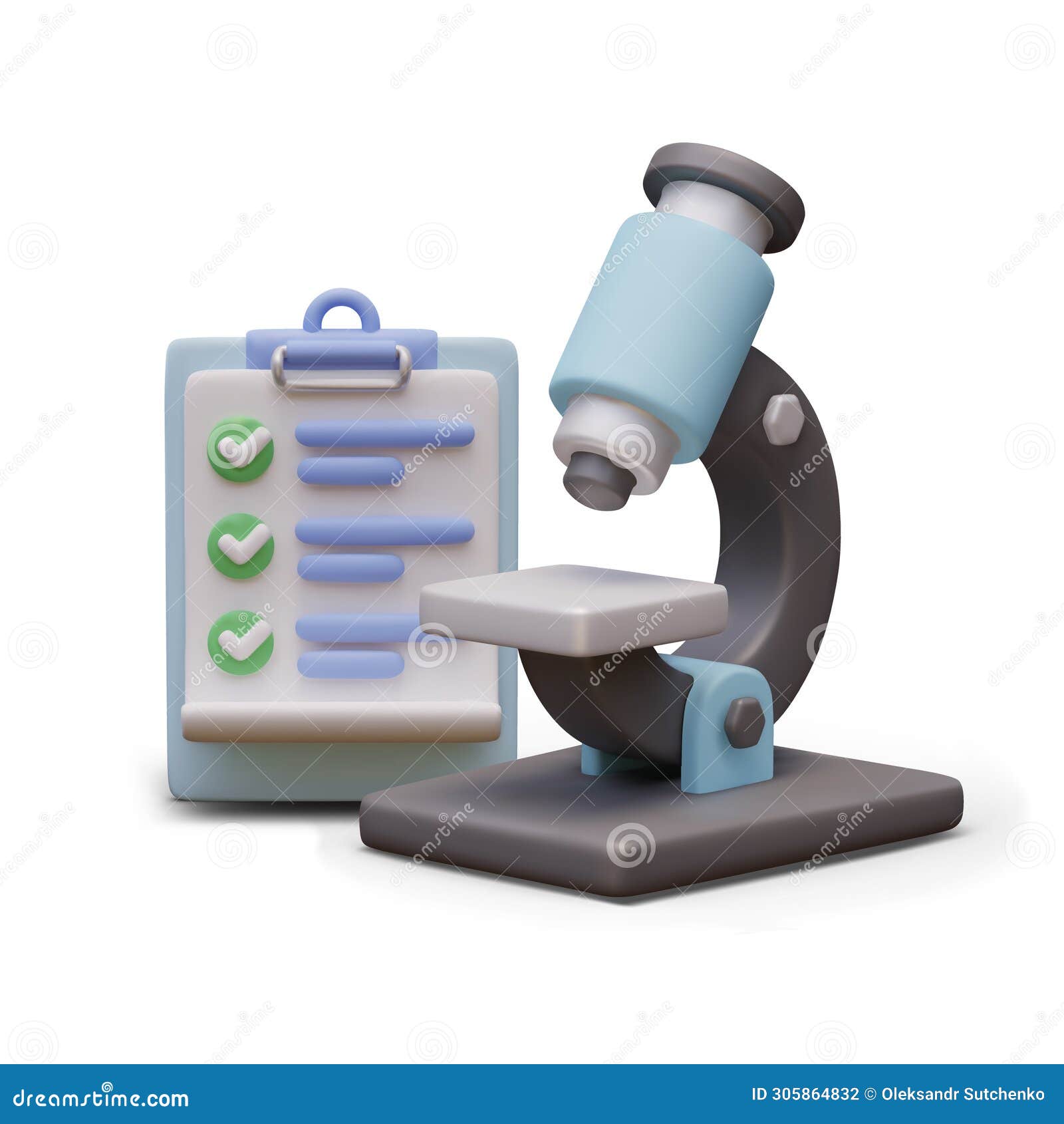 Realistic Microscope in Blue and Black Colors and Clipboard with ...