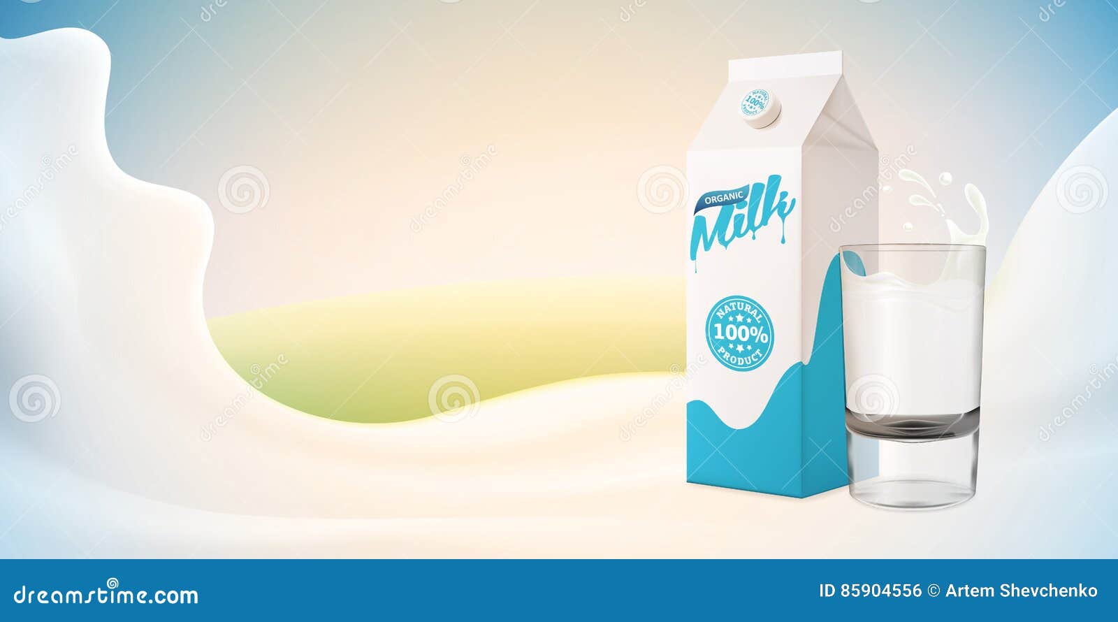 Realistic Milk Vector Illustration with Glass and Packaging on Bright ...
