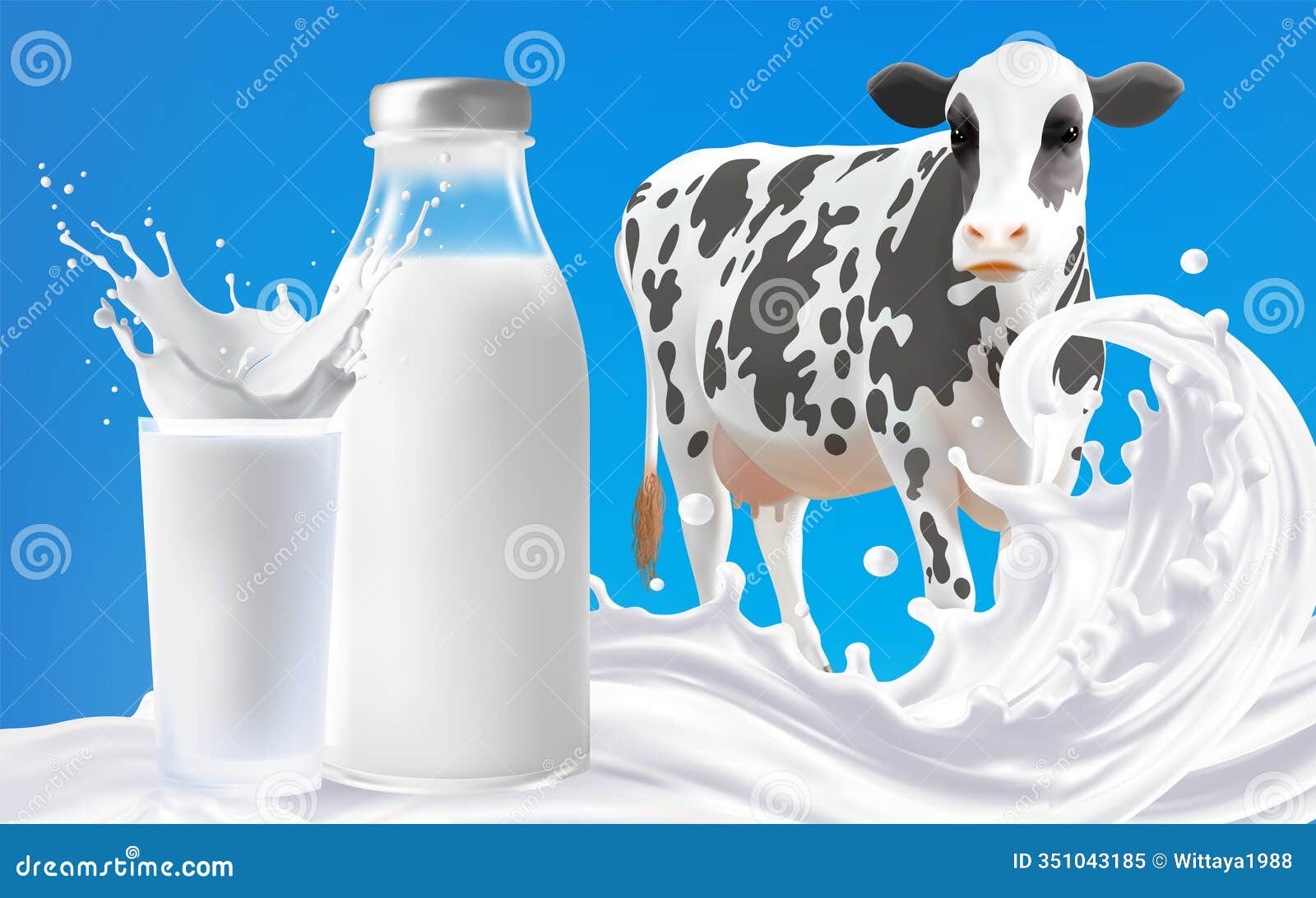 Realistic Milk Vector Illustration with Light Blue Background Mesh ...