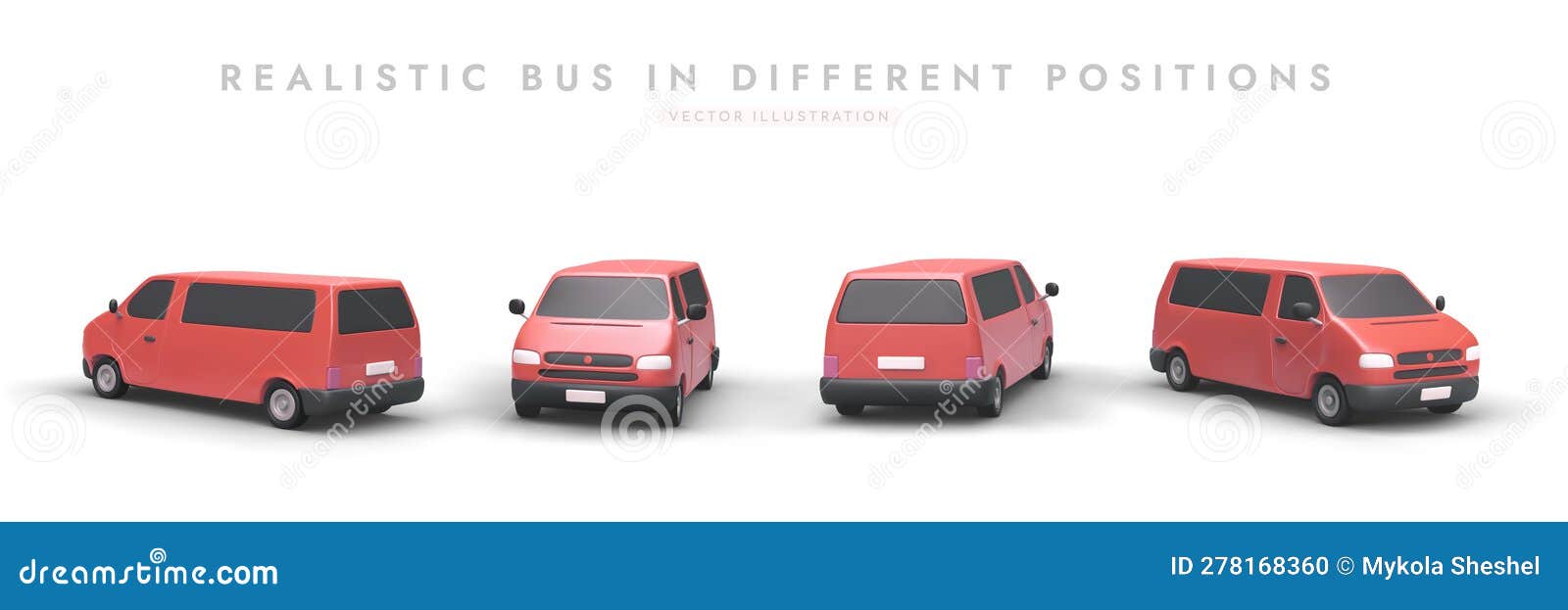 Realistic Mini Bus from Different Angles. Red 3D Minivan with Shadows ...