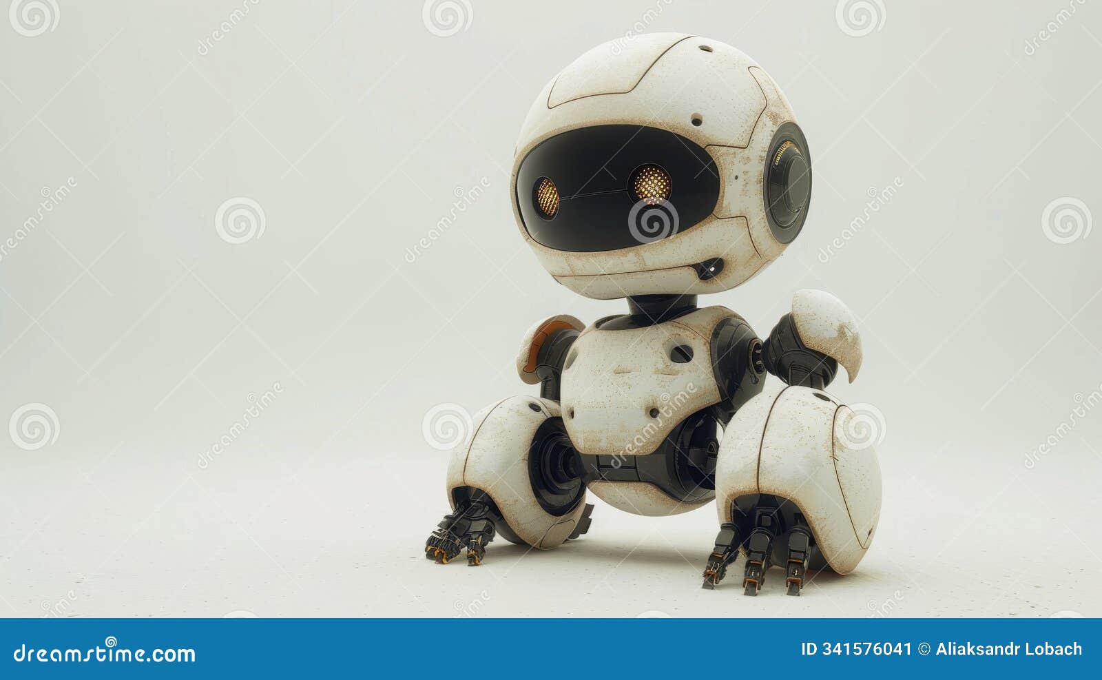 Realistic Mini Robot. Funny Mechanical Assistant on a Light Background ...
