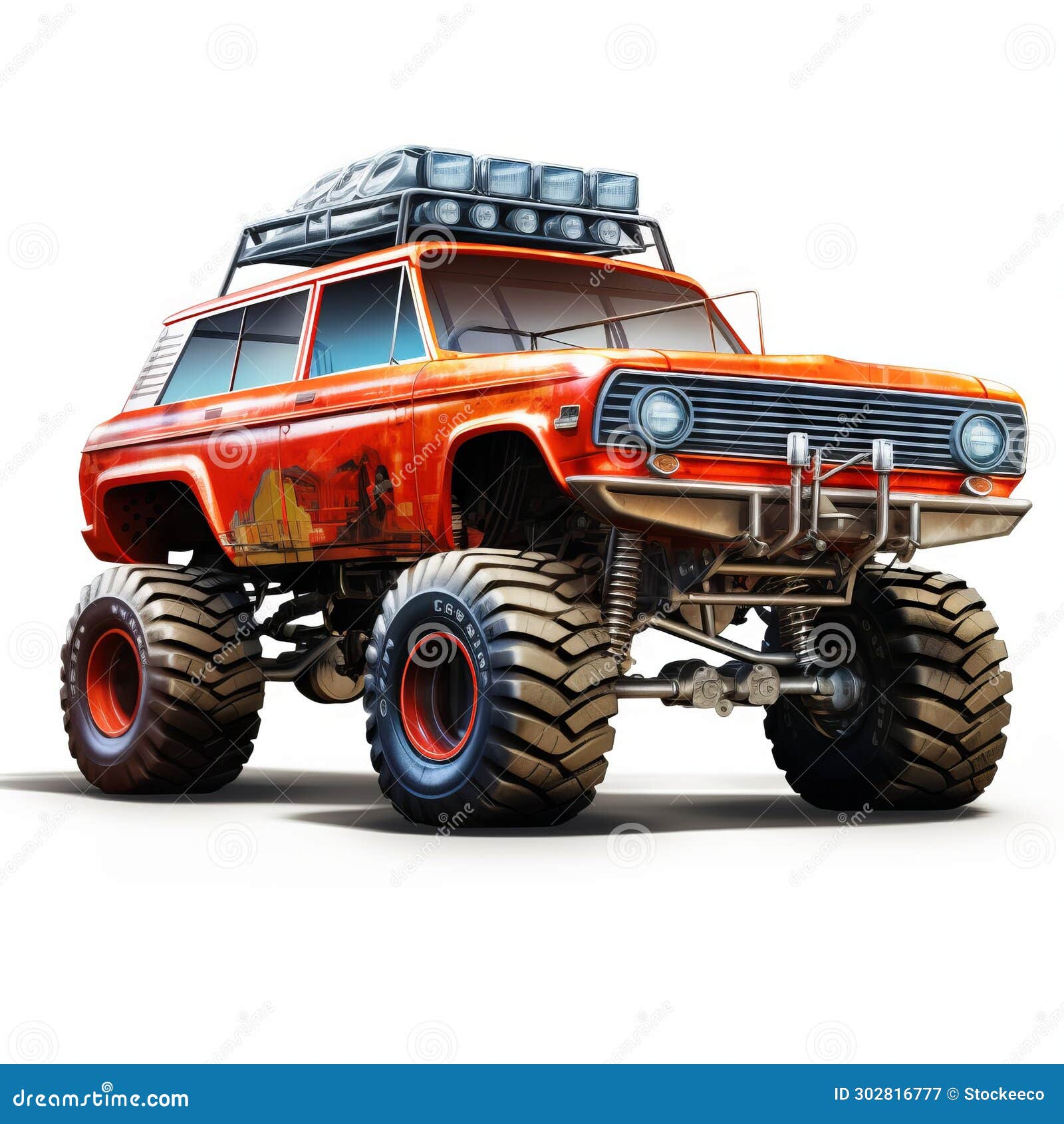 Realistic Minivan Monster Truck with Large Wheels Stock Illustration ...